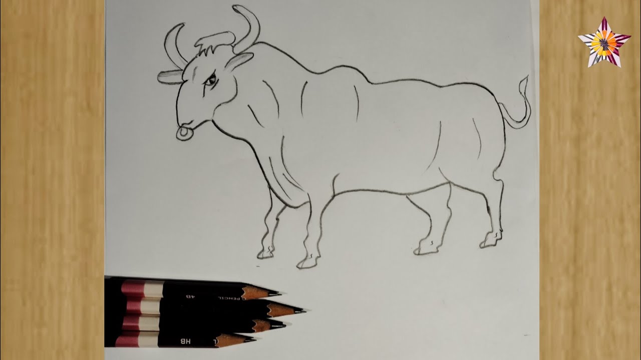 Bull drowning || how to Draw a Bull drowning || Bull pencil drawing ...