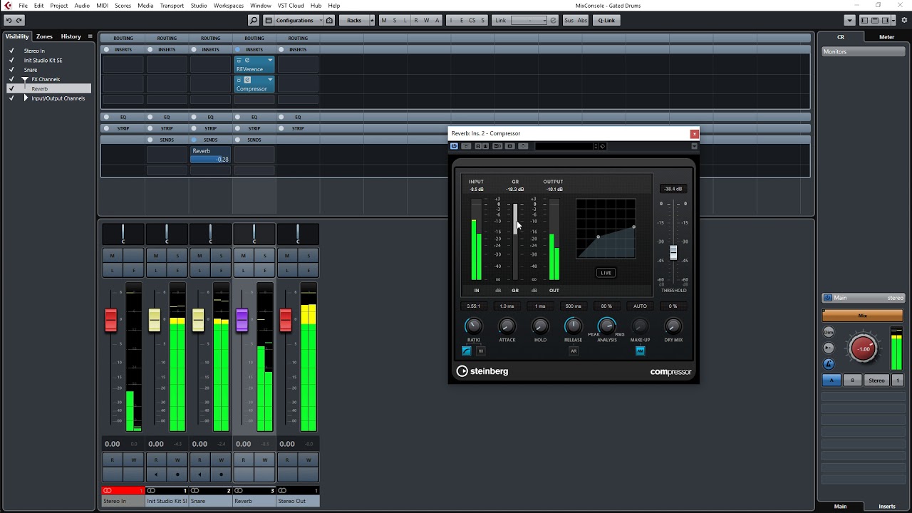 Cubase - 80s Gated Reverb with Compressor and Noisegate - YouTube