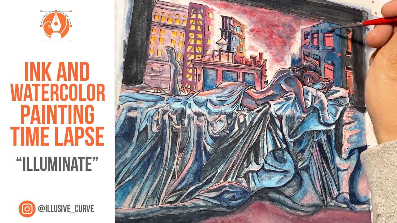 Full Watercolor and Ink Timelapse Start to Finish - YouTube