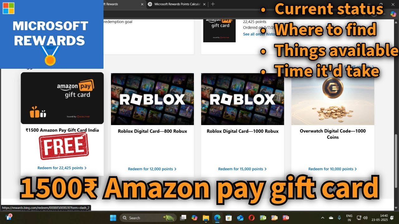 Microsoft Rewards status 1500 rupee Amazon Pay coupon for free - YouTube