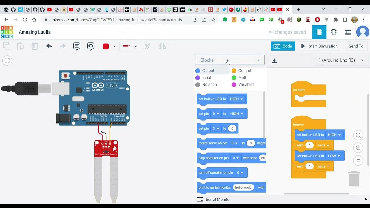 Simulasi Arduino + Soil Moisture Sensor "tinkercad" - YouTube