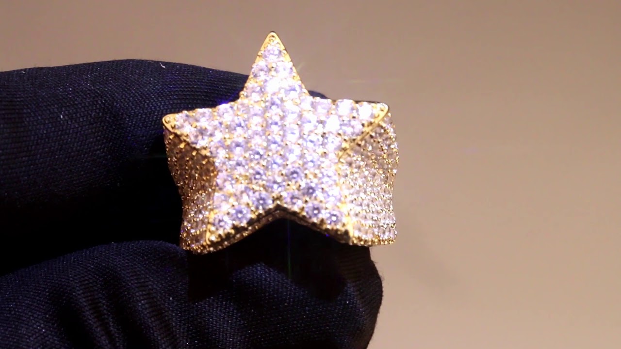 14K Gold Ice Out 5 Pointed Hip Hop Star Ring - KRKC&CO - YouTube