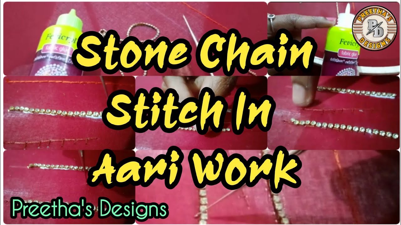 📌Stone Chain Stitch In Aari Work | Stone Chain Stitching with Normal ...