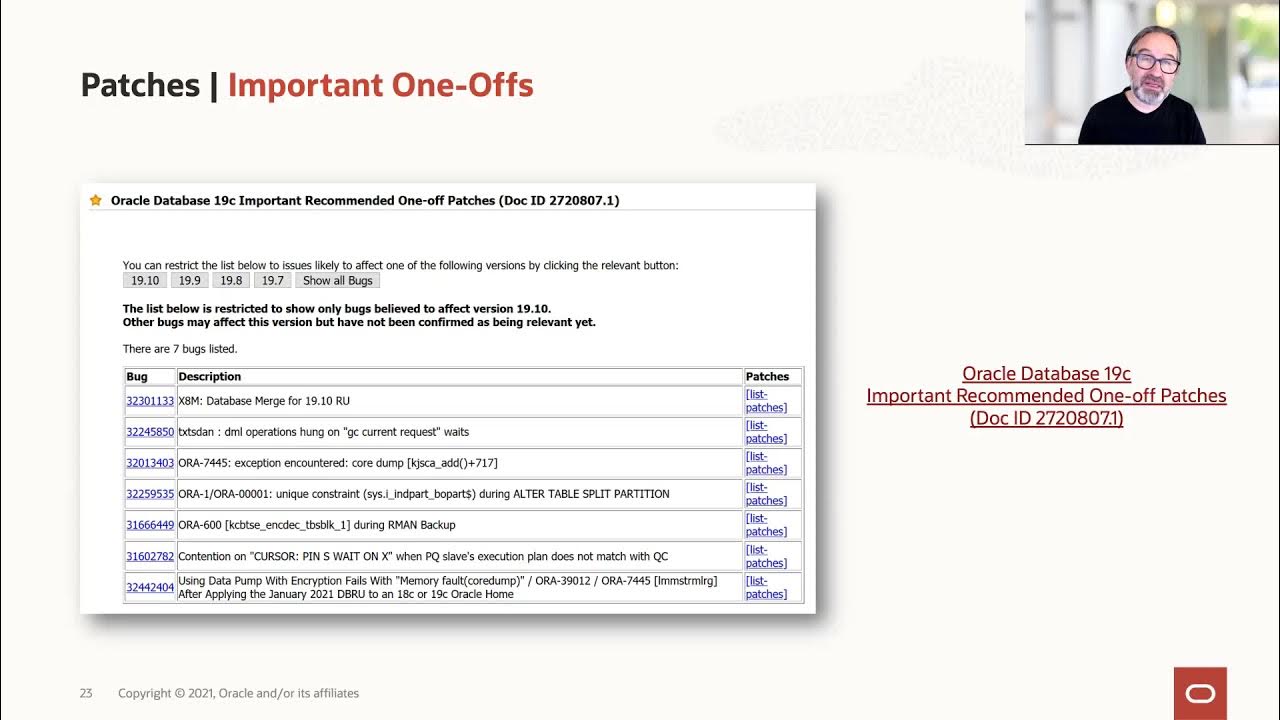 Which one-off patches are important for your Oracle Database 19c - YouTube