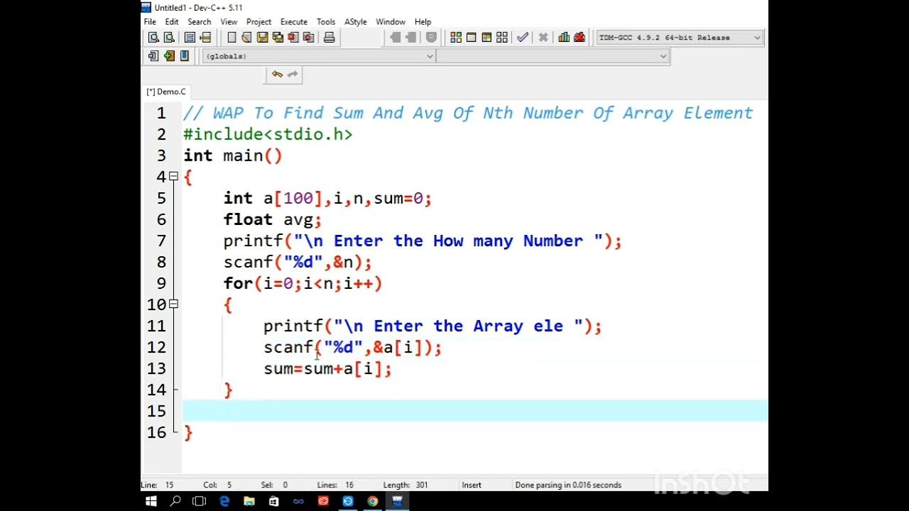 sum & Avg of nth Number of array ele Using C Program #shorts #shortsviral - YouTube