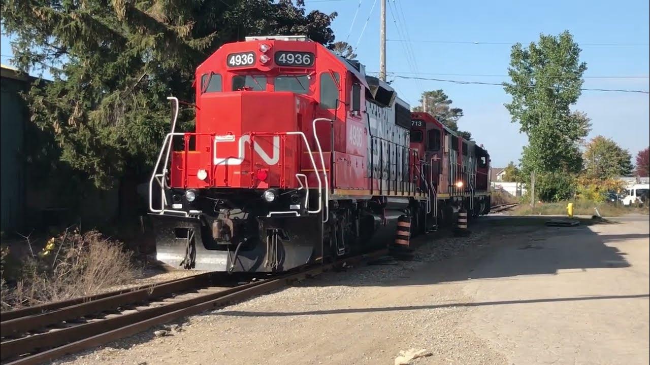 CN 540 GP38-2s 7515 4713 4936 Lift Lumber Car Gillies Lumber Galt Industrial Spur Cambridge ...