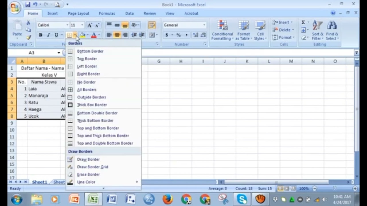 cara membuat tabel di eksel - YouTube