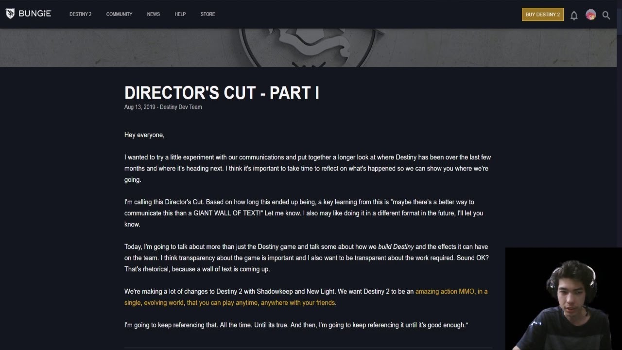 Reading Luke Smith's Directors Cut - Part 1 | Destiny 2 - YouTube