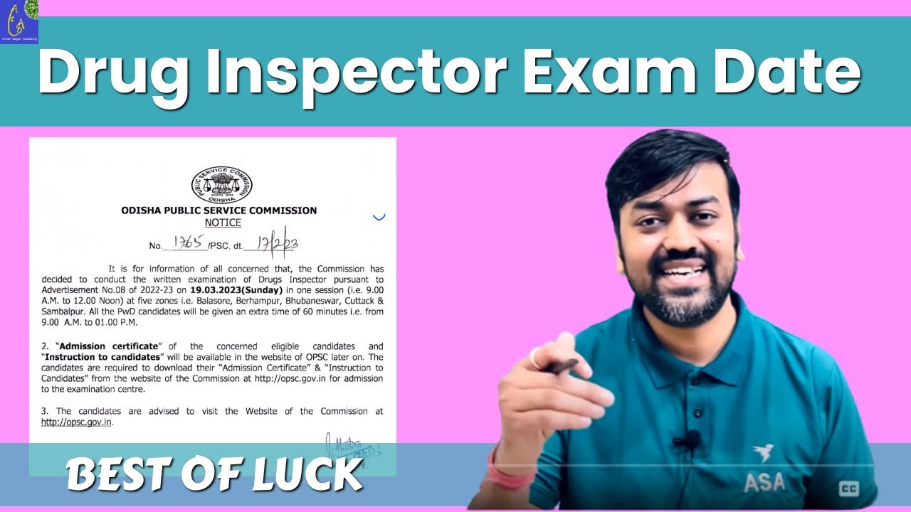 Drug Inspector Exam Date || Odisha Drug Inspector (47 Posts) Exam Date ...