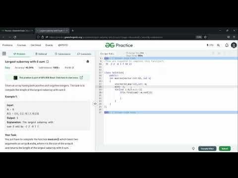 Largest subarray with 0 sum GFG || Largest subarray with 0 sum || Amazon || MakeMyTrip ...