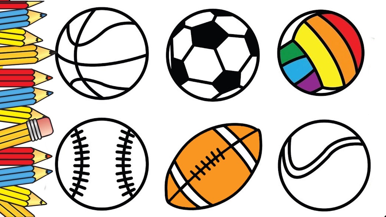 Sports Balls Drawing, Painting and Coloring for Kids | How to Draw ...