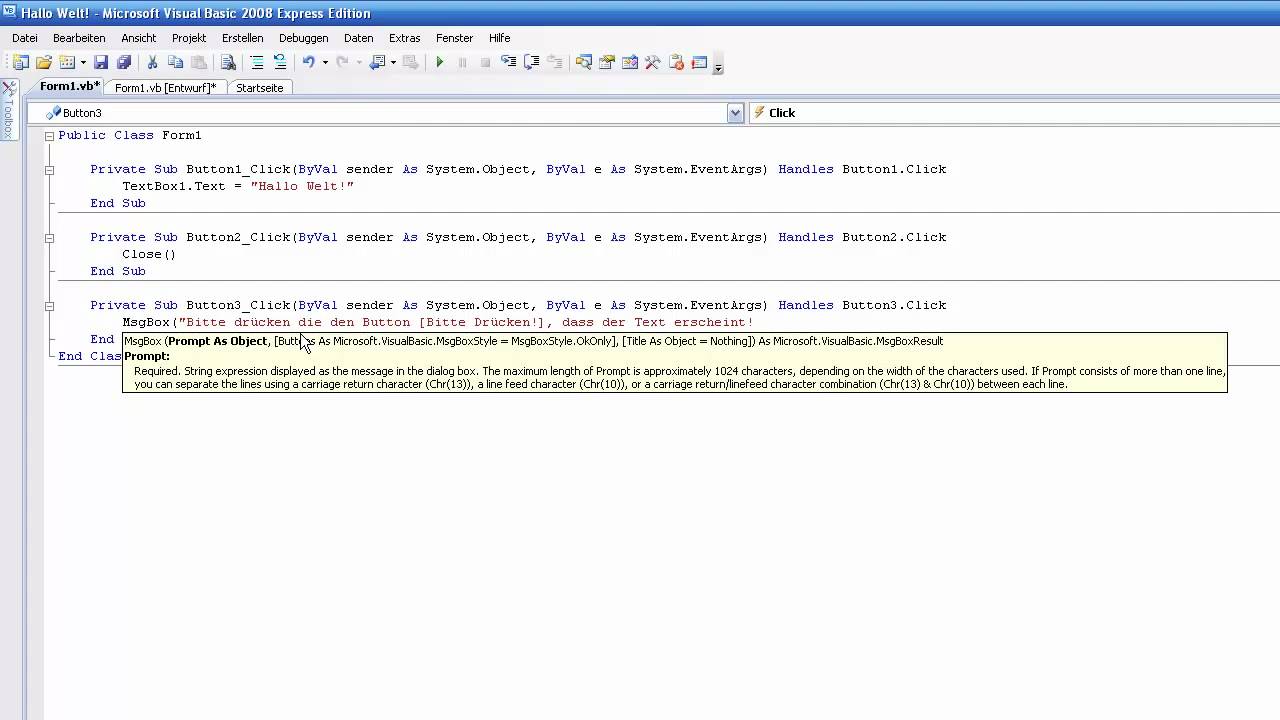 Visual Basic - Einsteiger Programm (Deutsch/German) - YouTube