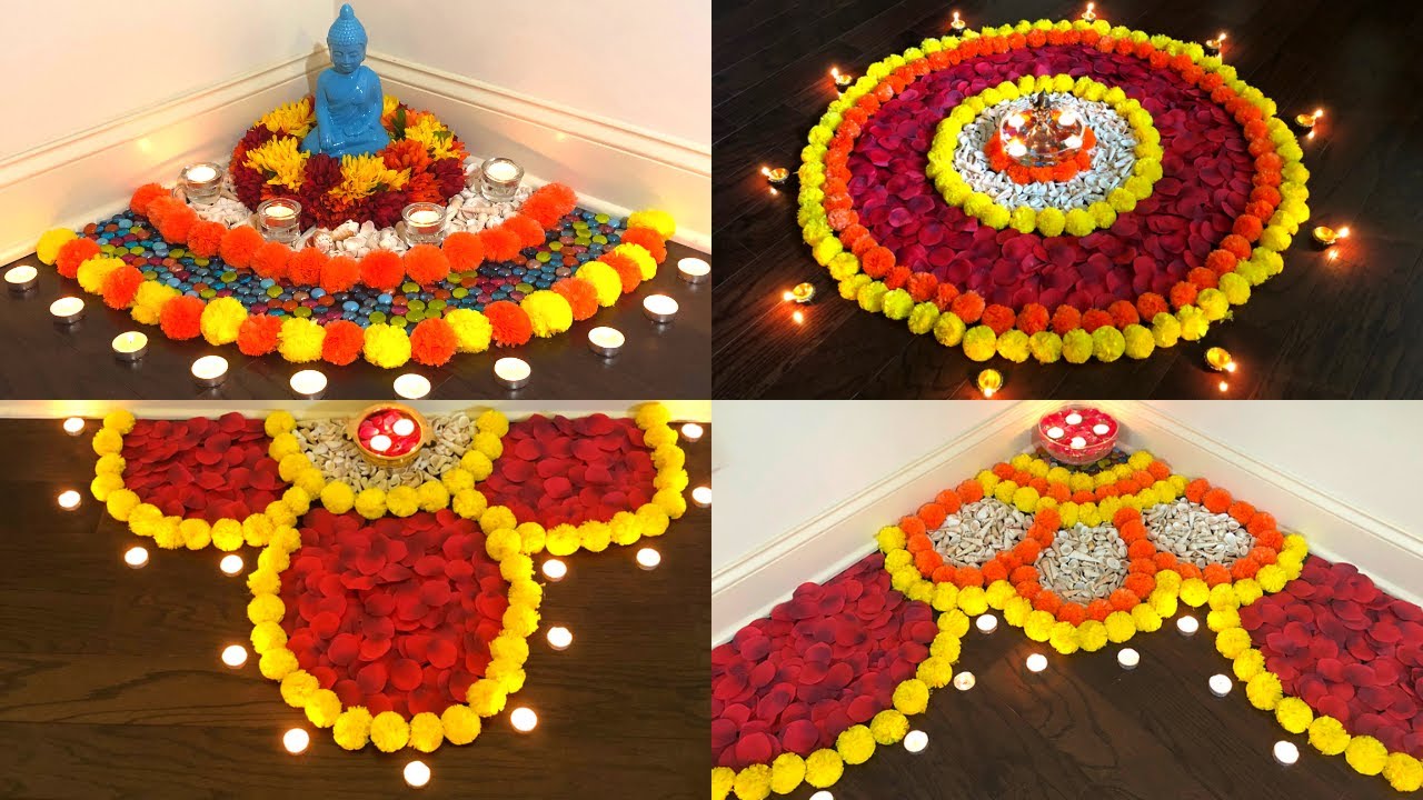 Flower Rangoli Designs For Corner | Best Flower Site