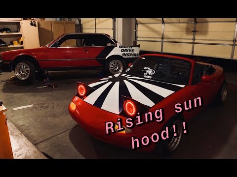 RISING SUN HOOD ON THE MIATA!!! - YouTube