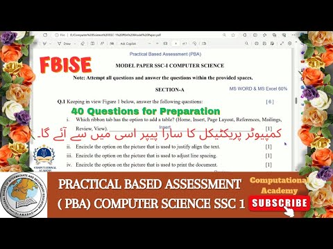 Practical Based Assessment Computer Science SSC I FBISE || PBA Practice ...