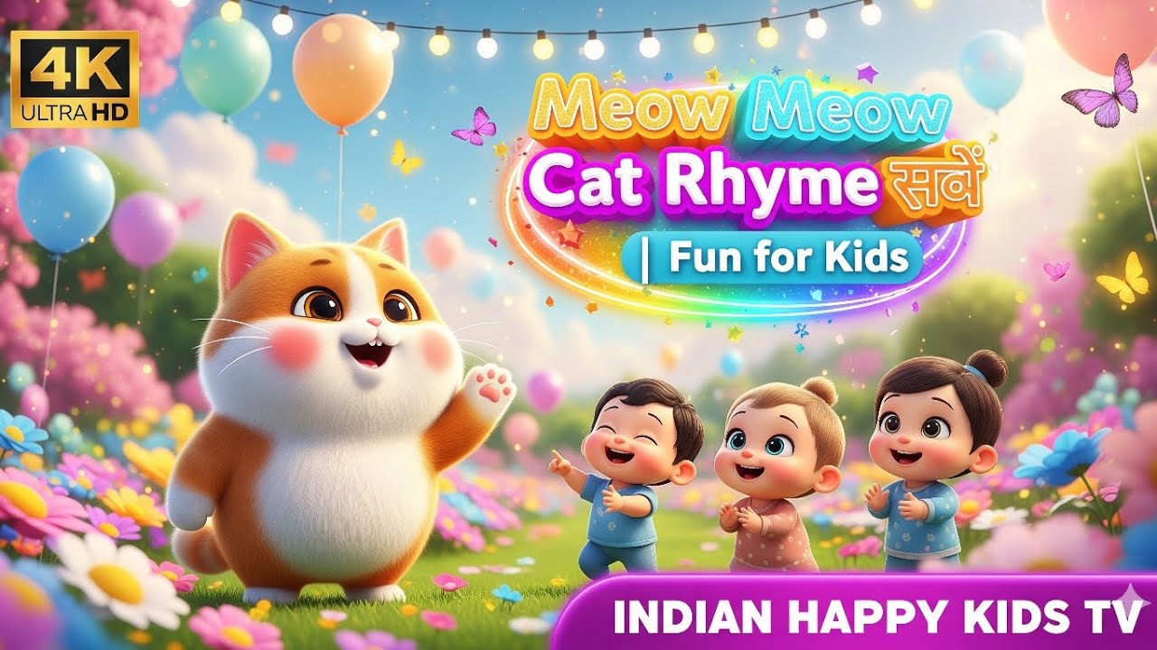 Meow Meow Cat Rhyme 🐱 | Hindi cartoon video | Indian Happy Kids TV ...