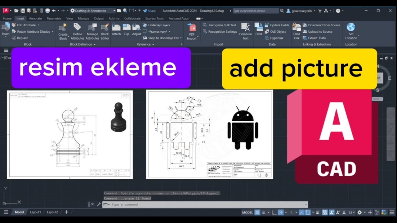 AutoCAD adding pictures ( AutoCAD resim ekleme ) - YouTube