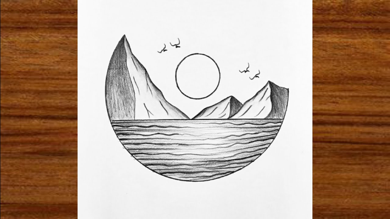 Easy Drawing / Easy circle scenery drawing / How to draw easy pencil ...