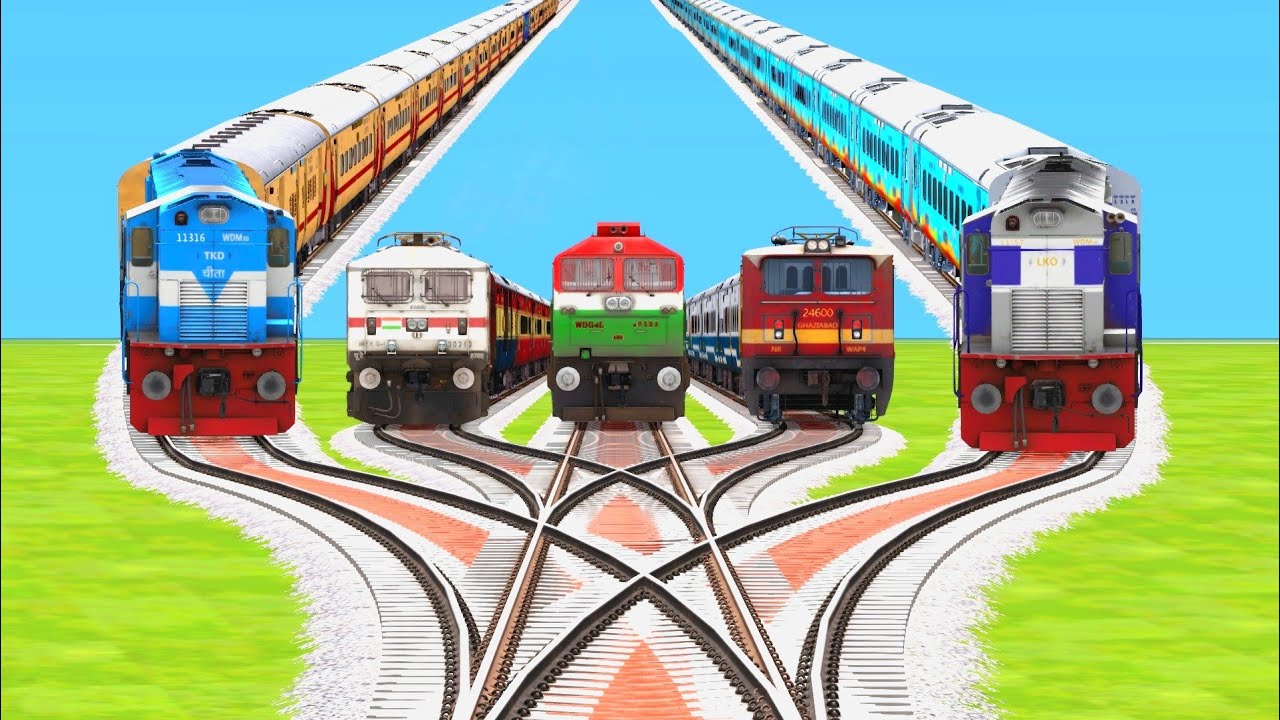 5 TRAINS FAST RUNNING EACH OTHER ON BUMPY RAILROAD TRACKS | Train ...