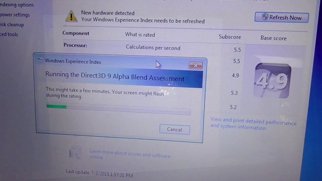Windows 7 Experience Index refreshing (CPU, RAM, GPU, Gaming, HDD ...