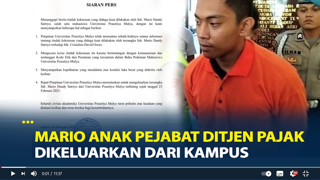 Mario Anak Pejabat Ditjen Pajak Dikeluarkan dari Kampus Universitas ...