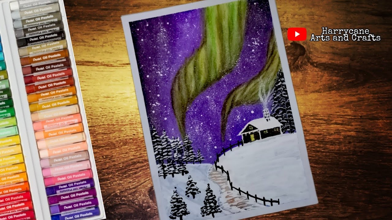 Beautiful Northern Lights Scenery/Aurora Borealis in Oil Pastel ...