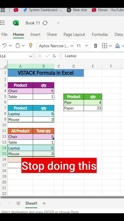 How to use VSTACK formula in Excel #excel #exceltips #exceltricks #exceltutorial #excelshorts ...