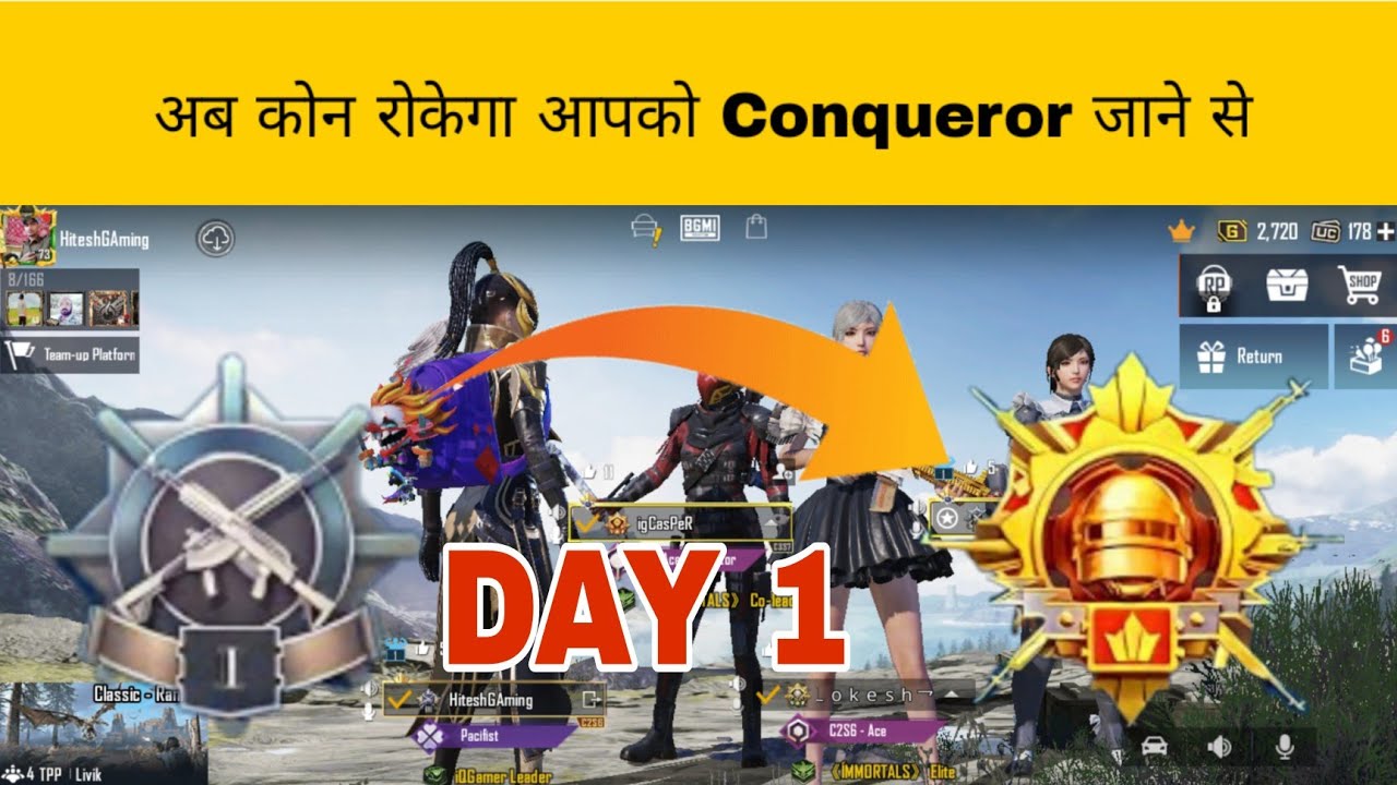 Day 1 ft. Conqueror// Conqueror Rank push// BGMI Rising - YouTube