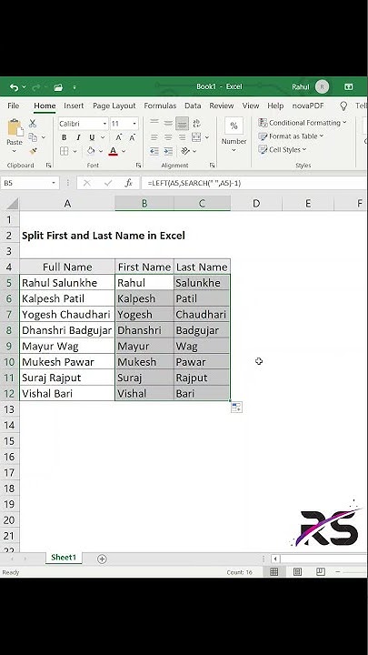Separate Full Name to First and Last Name in Excel - YouTube