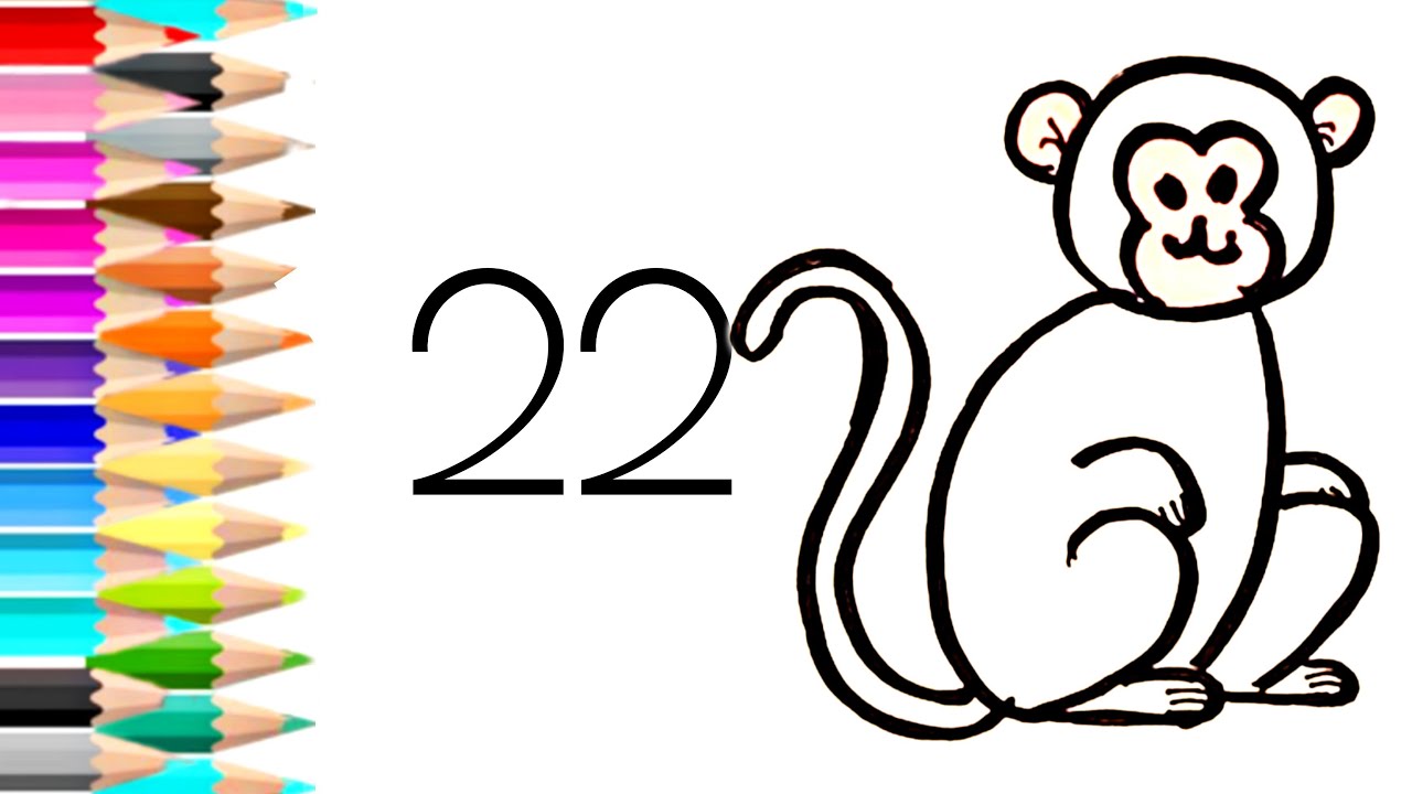 How to draw monkey easy | monkey draw from 22 number | monkey drawing ...