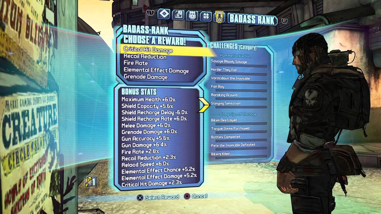 Borderlands 2: The Handsome Collection badass rank. Spending the points ...