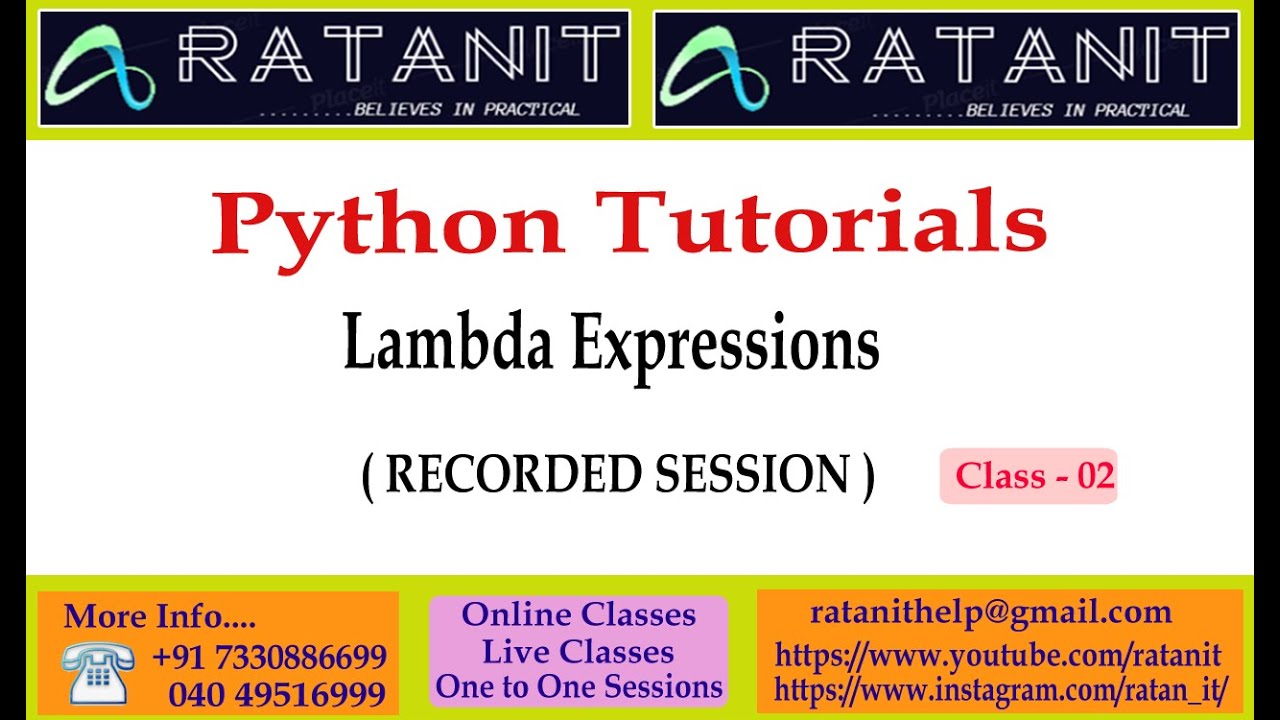Python Tutorials || Lambda Expressions || by Mr.Ratan || class-02 - YouTube
