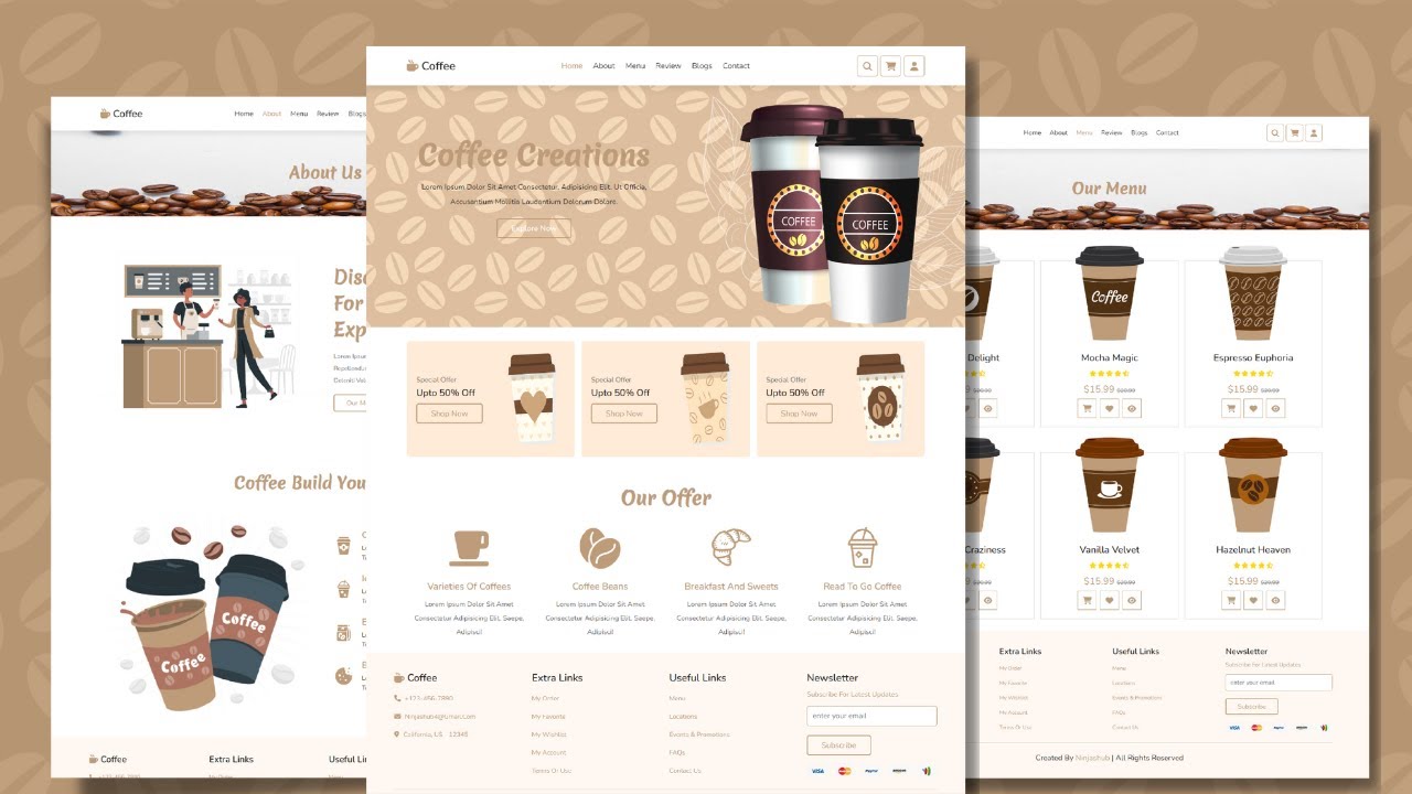 Create A Responsive Multipage Coffee Website Design Html Css Javascript From Scratch Youtube