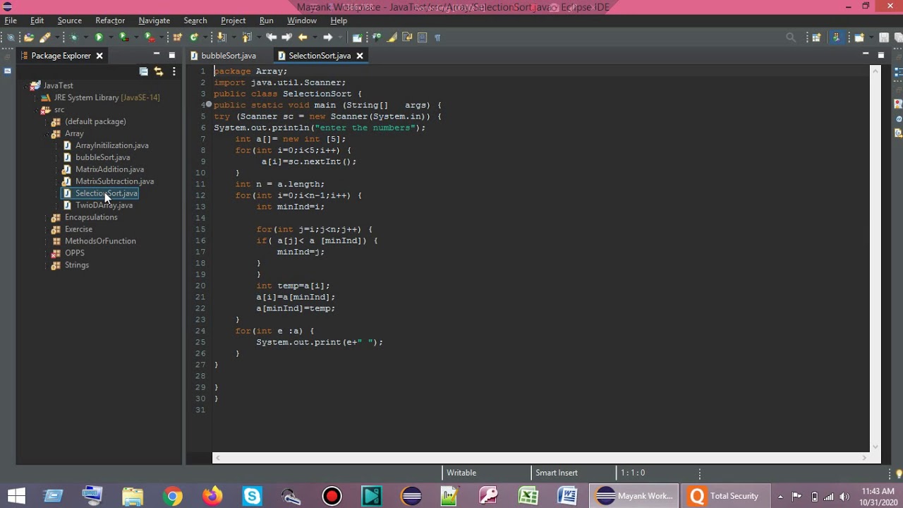 Java Selection Sort Program In Eclipse 2020 || Technical Help - YouTube