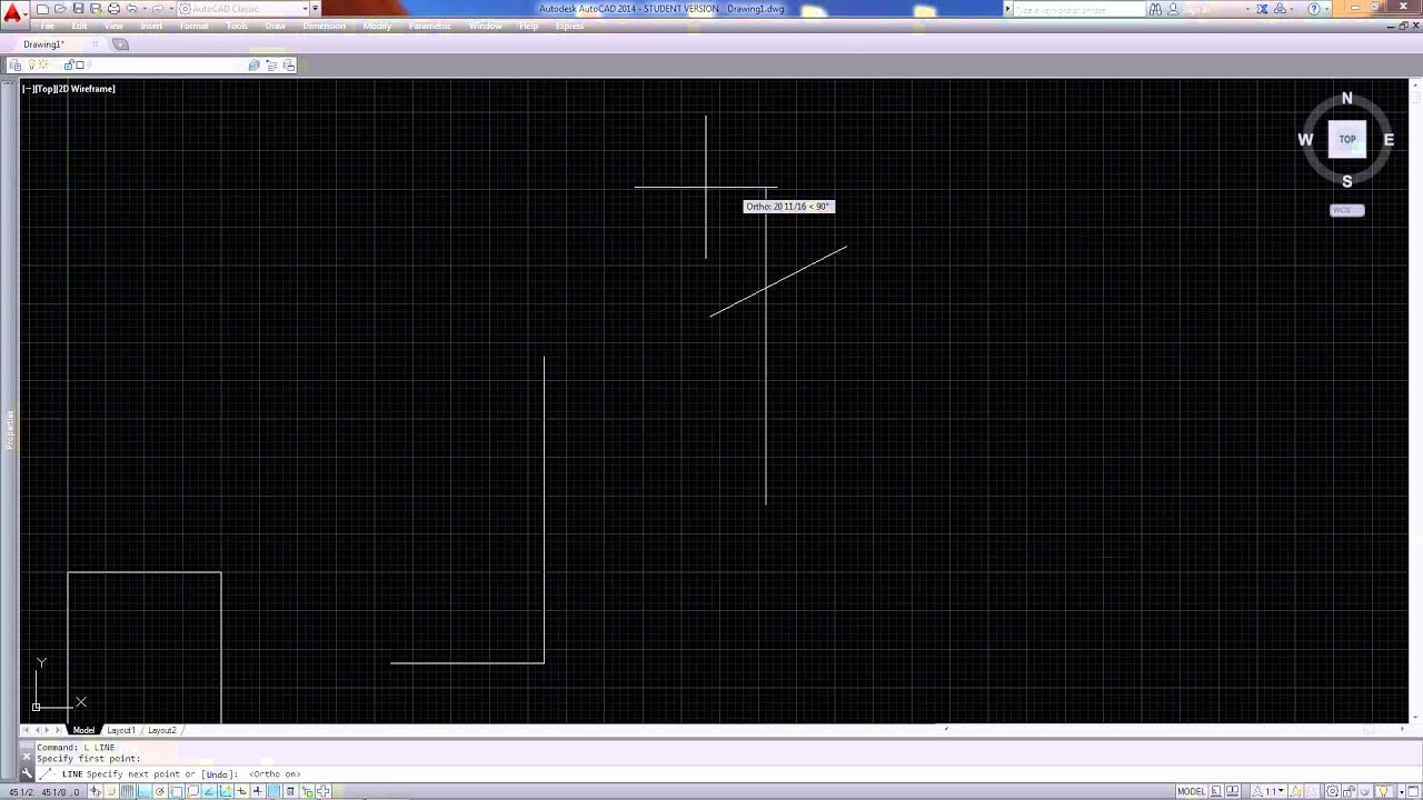 AutoCAD 2 line orth osnap rect circle - YouTube