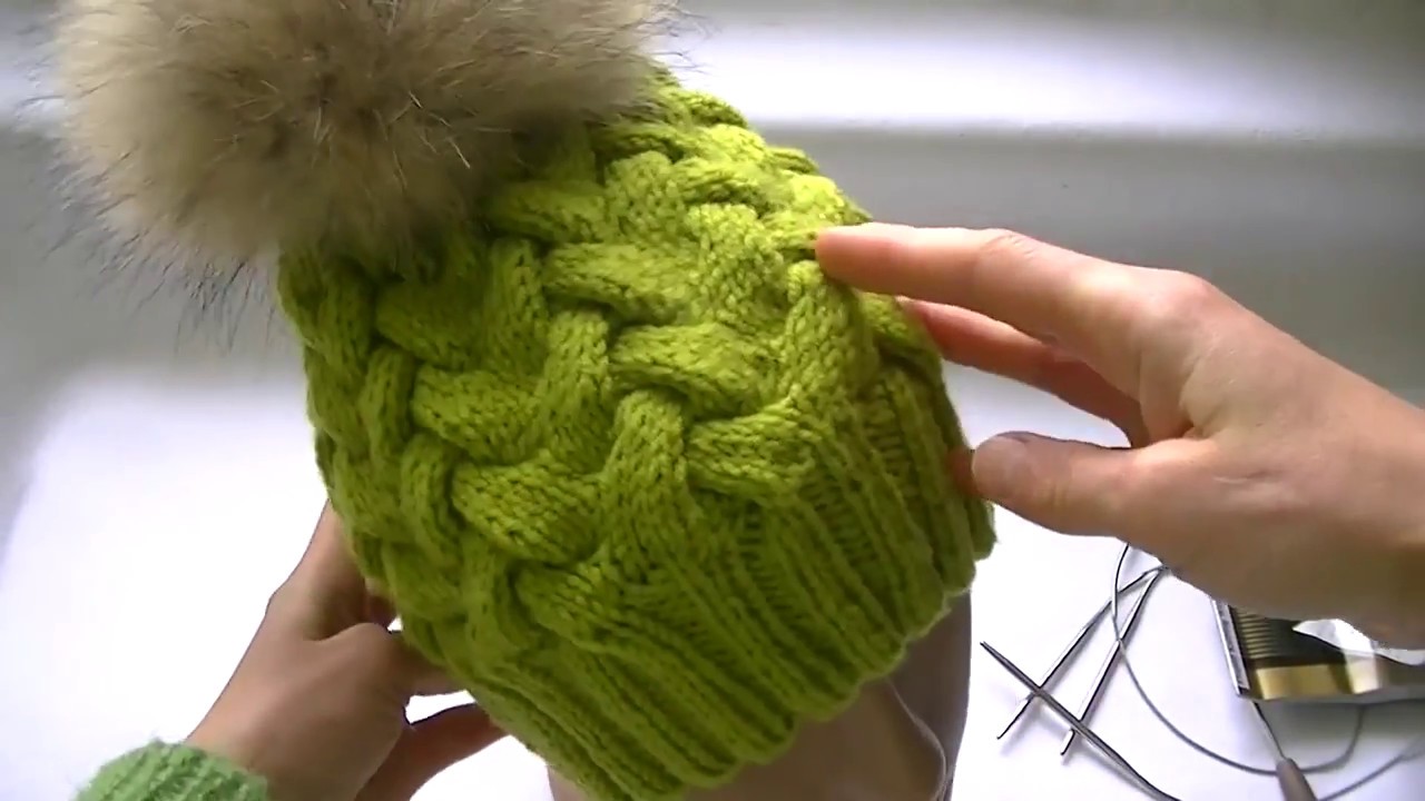 Knitting a hat with a pattern - "braid of 15 stitches" - YouTube