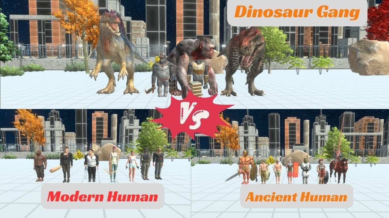 Dinosaur vs Ancient Human vs Modern Human #animalrevoltbattlesimulator ...