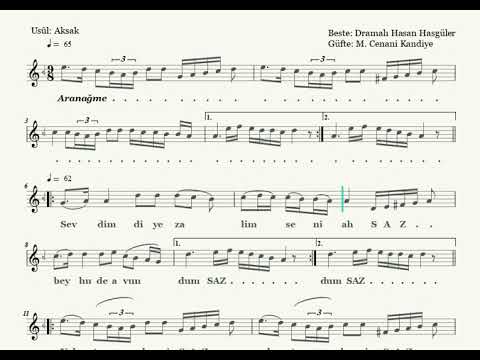 Sevdim Diye Zalim Seni Beyhude Avundum - Nota Eşliğinde İcrâ (Ahenk: Sipürde Neyi - 1 Ses - D)
