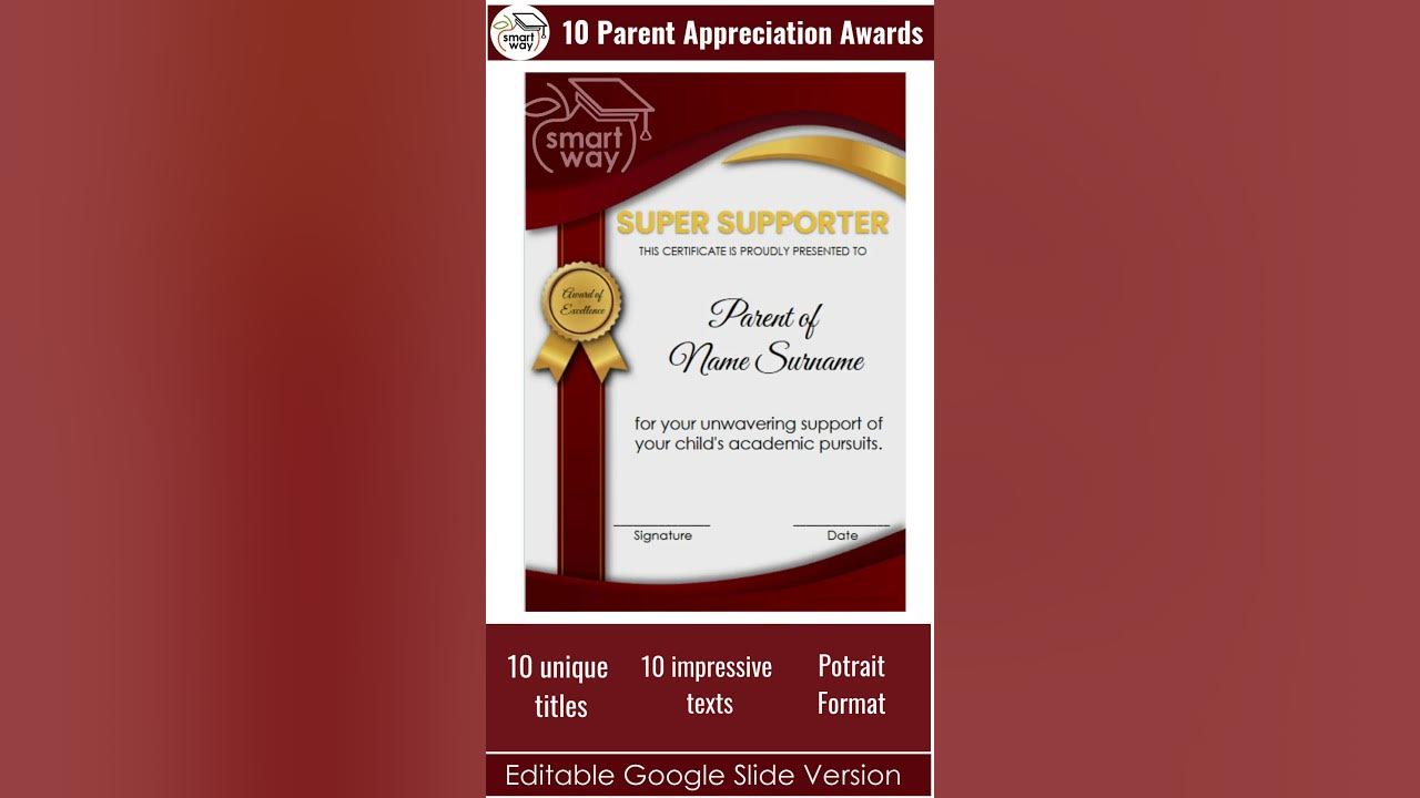 Parent Appreciation Award Certificate potrait MAROON #parents # ...