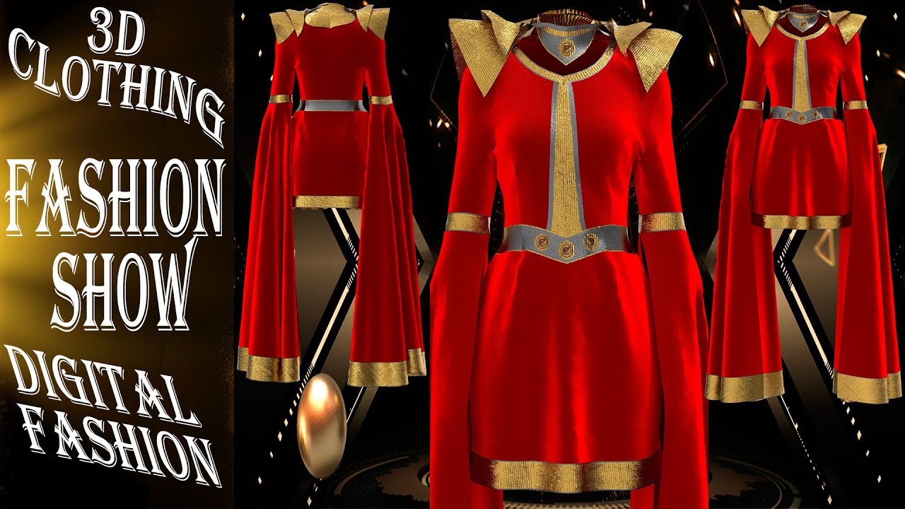 3D red dress Warrior Digital Fashion Show 3D clothes design animation ...