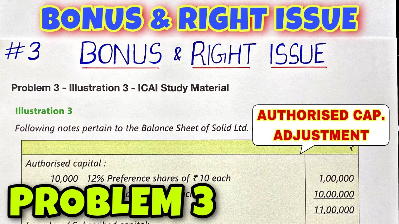 #3 Bonus & Right Issue - Problem 3 - CA INTER - By Saheb Academy - YouTube