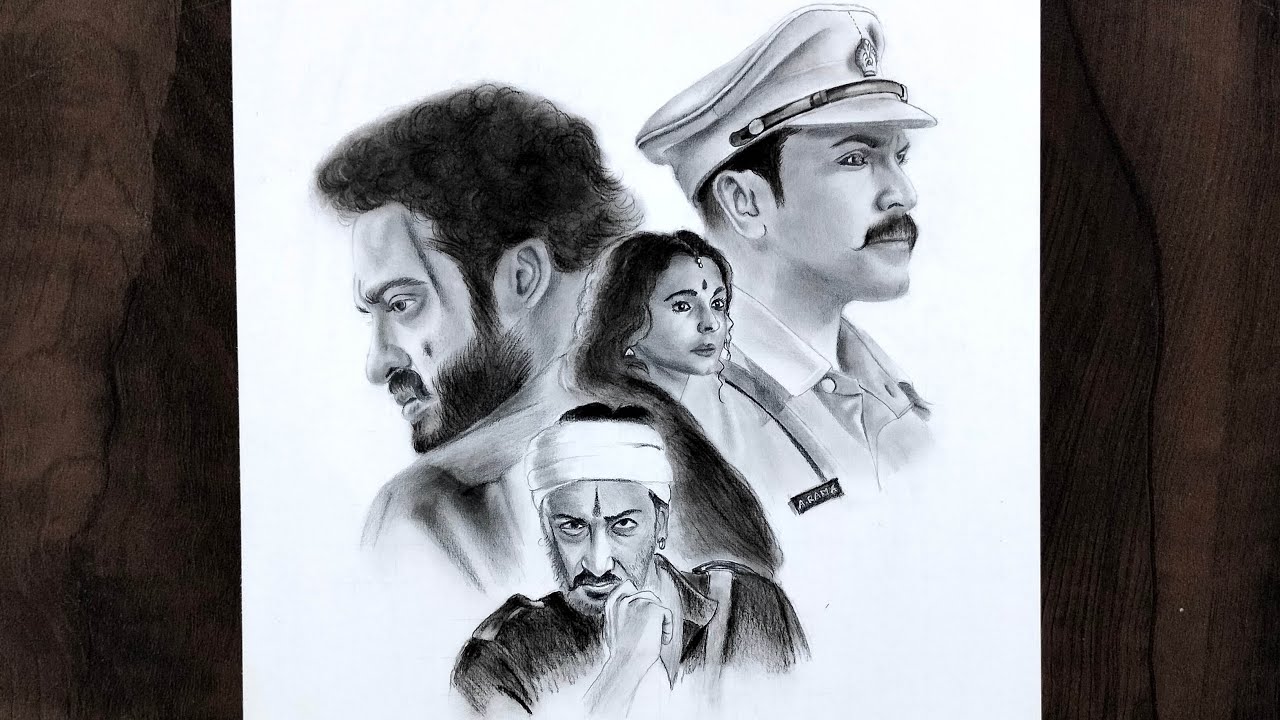 RRR poster drawing | RRR sketch | Jr NTR , ram charan , Alia Bhatt ...