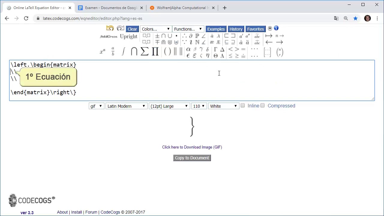 Editando ecuaciones con Codecogs, resolvíéndolas en WolframAlpha y ...