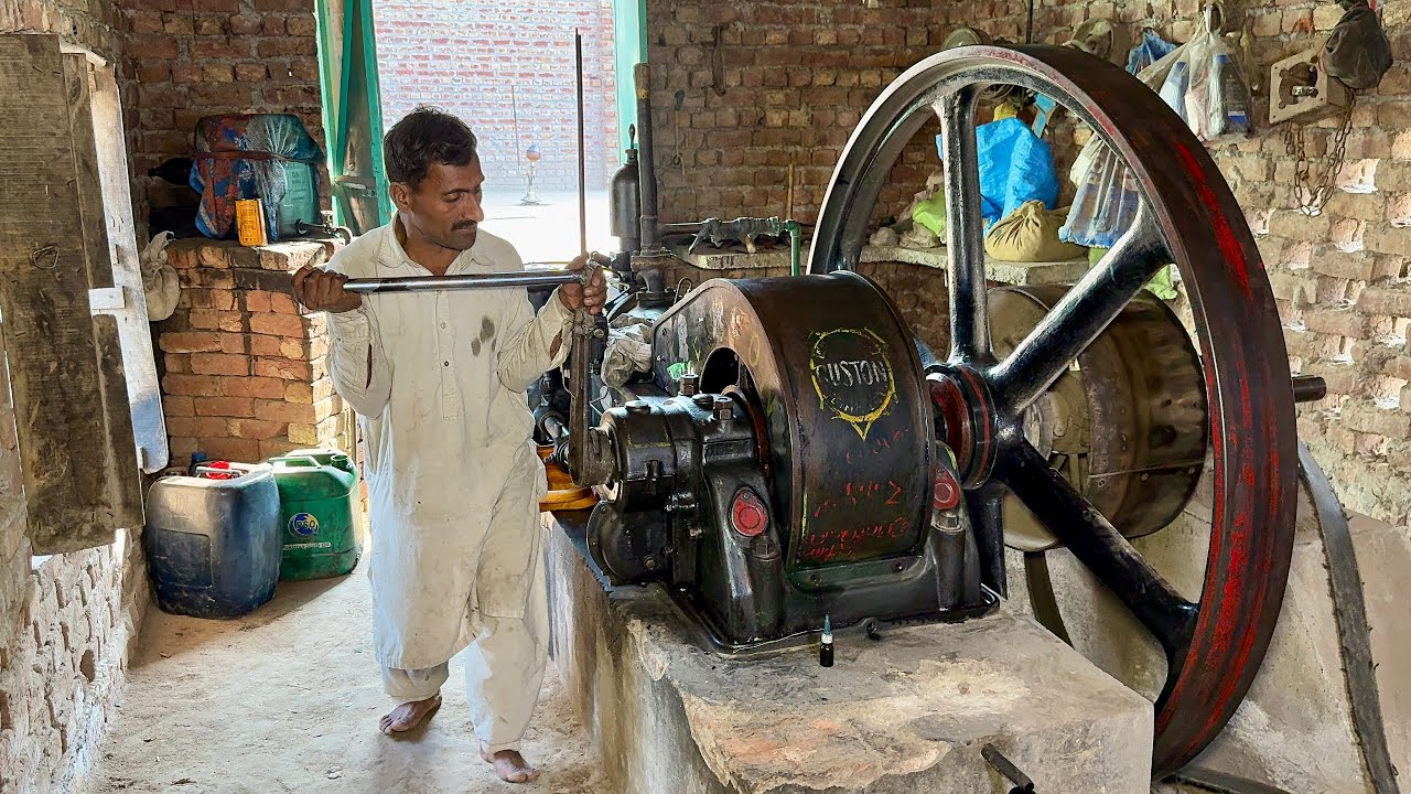 Amazing Starting Ruston Hornsby Diesel Oil Engine | Cold Start Up ...