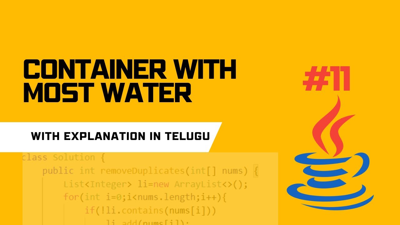 #11 Container With Most Water (Java) with explanation in TELUGU - YouTube