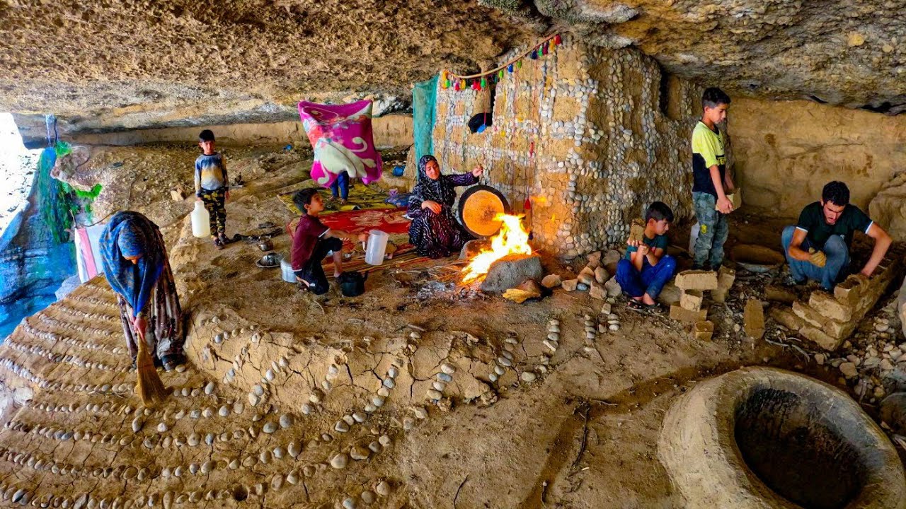 Building a hut with clay in a shelter under the cave - YouTube