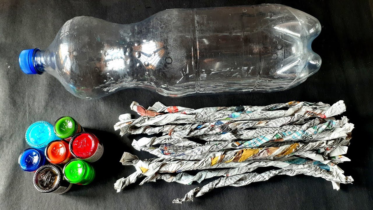 Amazing Plastic Bottle And Newspaper Craft Idea | Home Decor ...