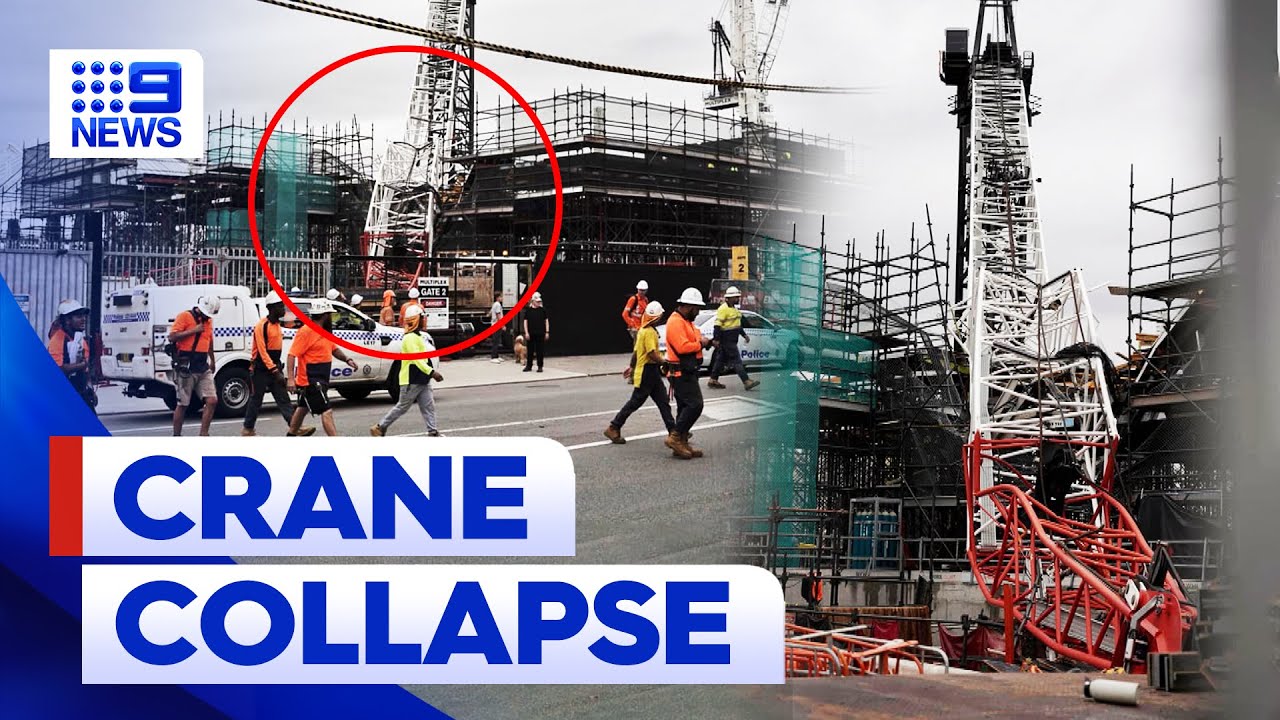 Crane collapses at new Sydney Fish Market | 9 News Australia - YouTube