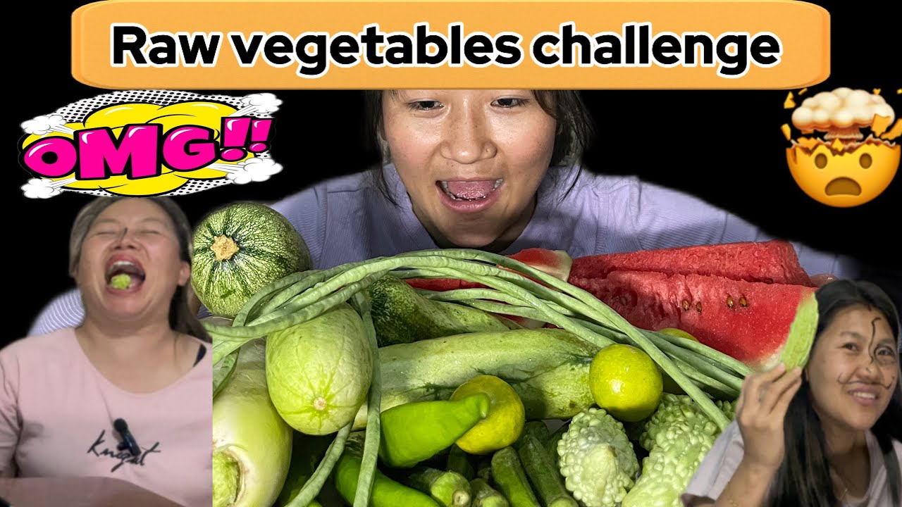 Raw Vegetables Challenge vegetables 🥒 || Sisters Challenge Eating Show ...