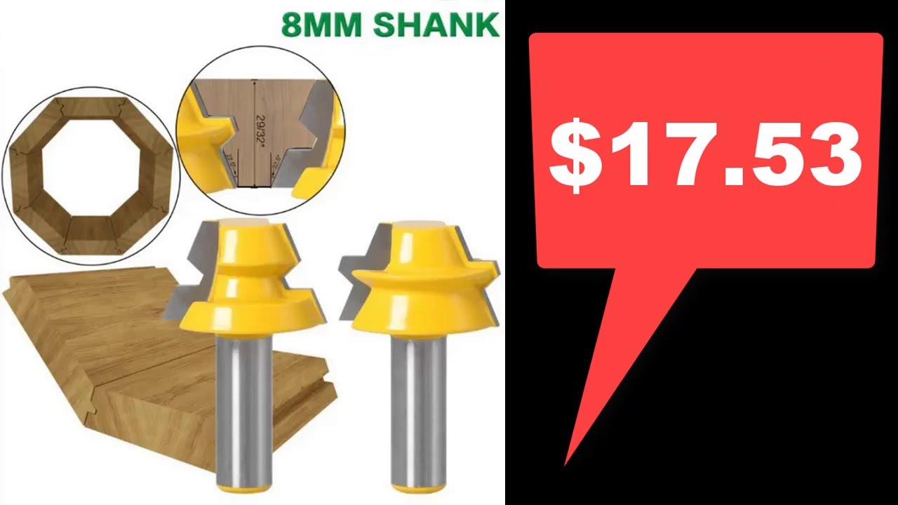 2pc Lock Miter Router 22.5 Degree Glue Joinery Router Bit 8mm Shank ...